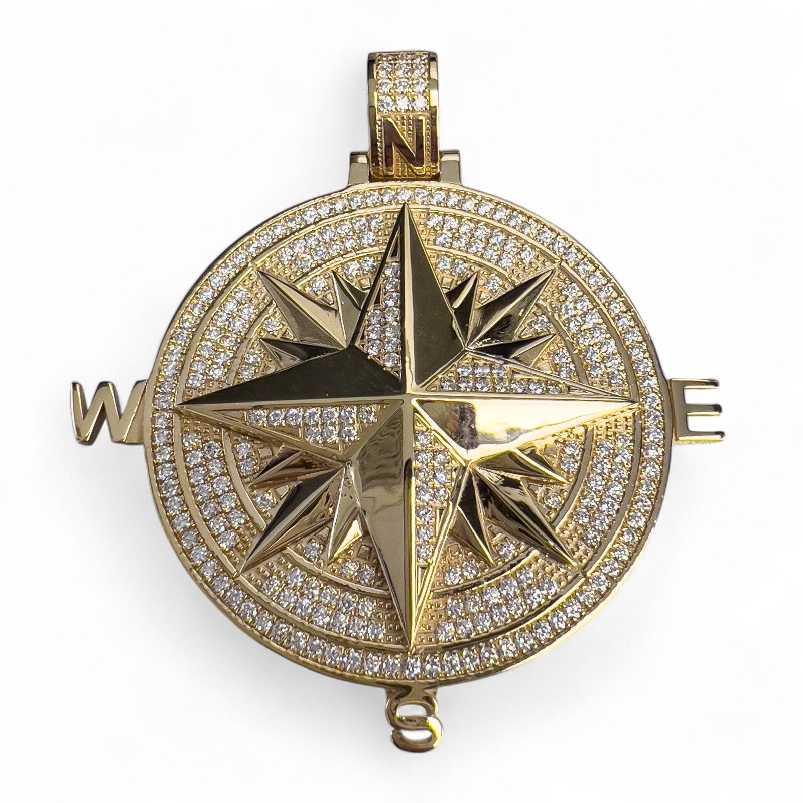 HUGE 14k Gold Pave Diamond Nautical Compass Rose Pendant 2.50ctw G VS ...