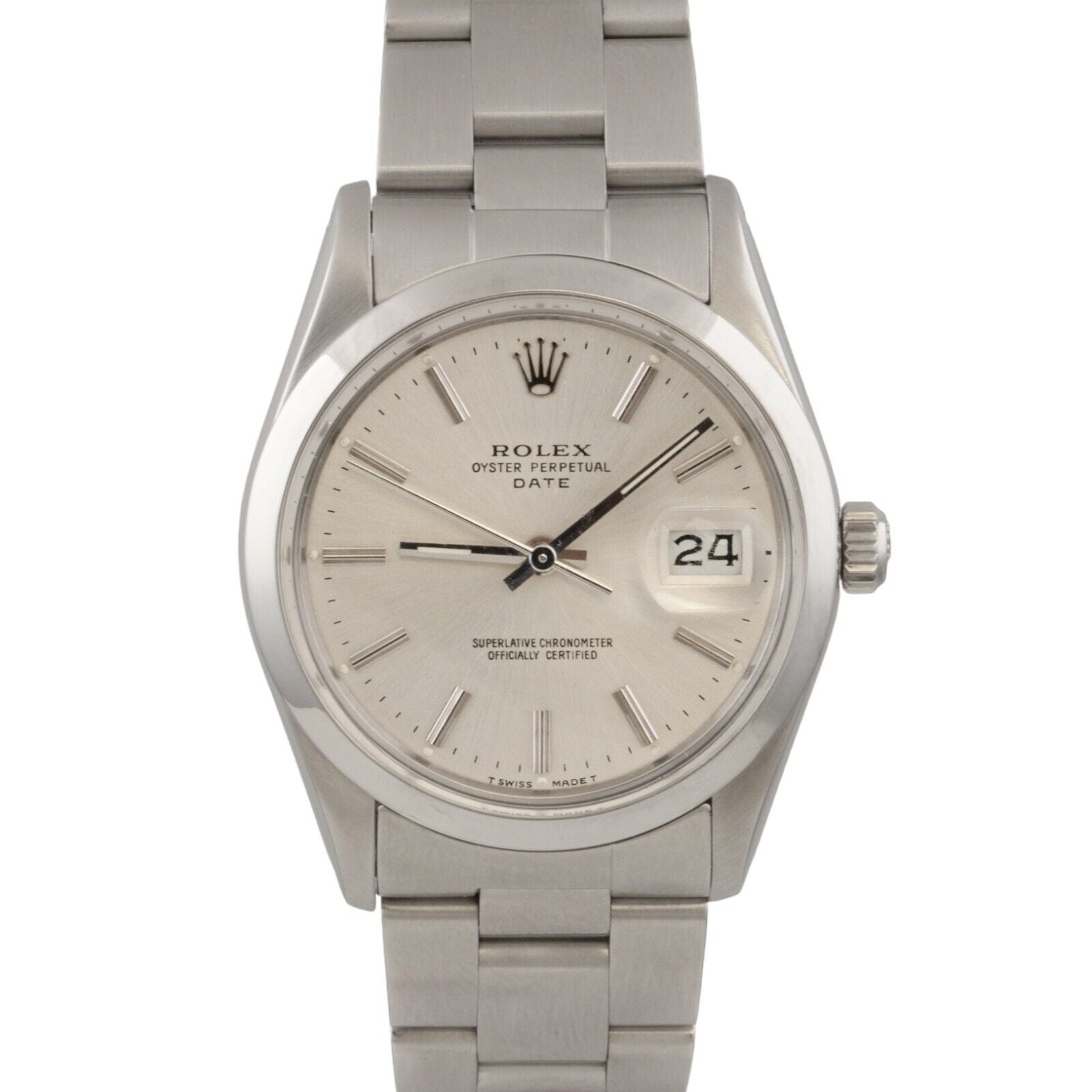 Rolex Oyster Perpetual Date Silver Dial Stainless Steel Smooth Bezel 3 ...